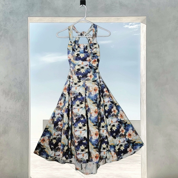 Unique Vintage | Dresses | Unique Vintage Floral Midi Dress Blue And ...